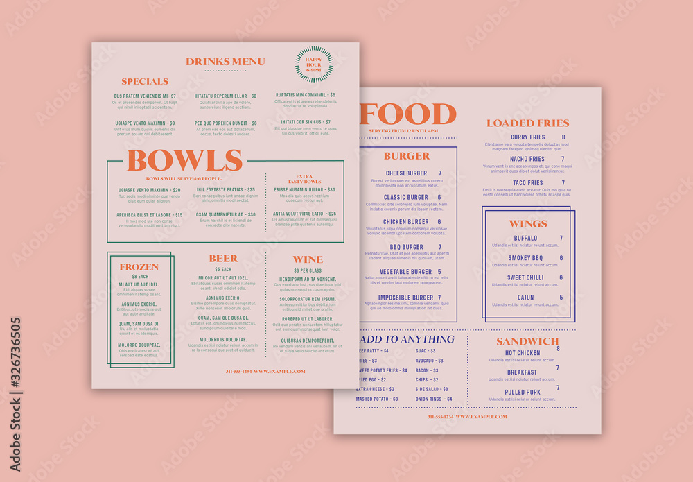 Tan Menu Layout with Colorful Accents Stock Template | Adobe Stock