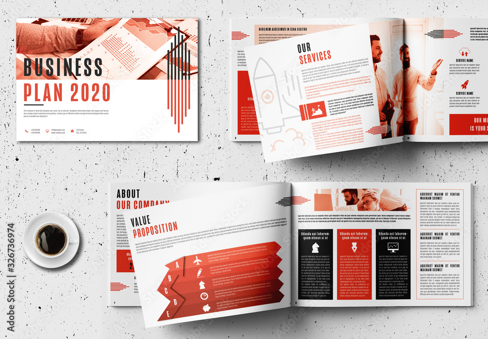 Business Plan Layout with Red Accents Stock Template | Adobe Stock