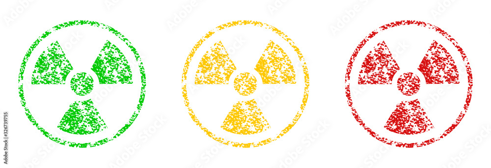 Nuclear sign in different colors, which warns of the danger of ...