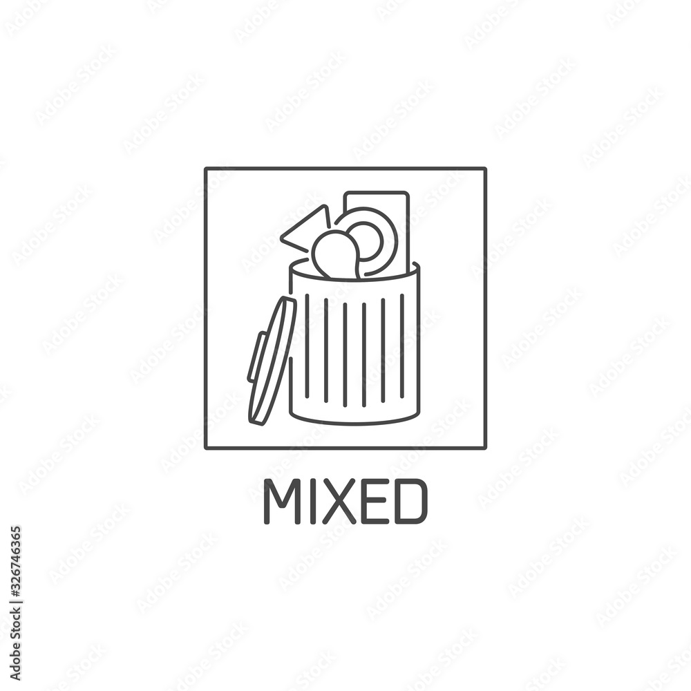 Vector logo, badge and icon for mixed waste. Symbol of sorting garbages ...