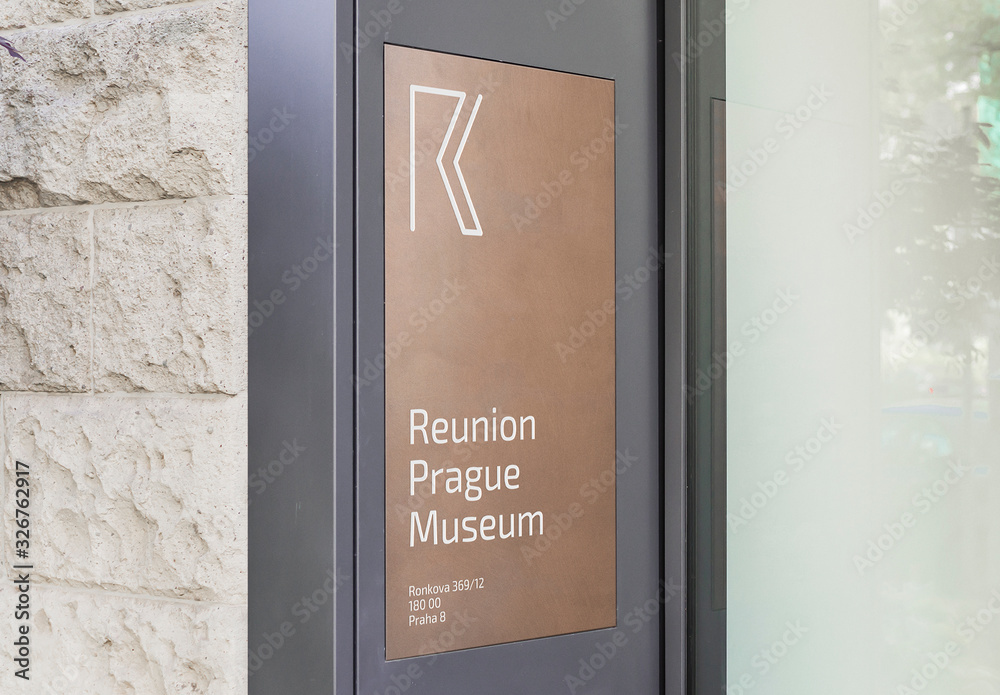 Metal Entrance Logo Mockup Wall Mount Sign Stock Template | Adobe Stock