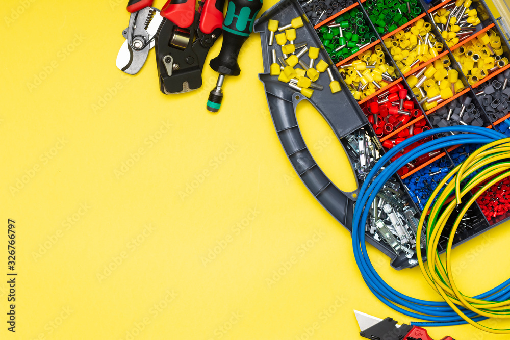 Tips of different sizes and colors for crimping stranded electrical ...