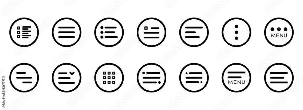 Menu UI Design Elements icons. Set of hamburger Menu buttons. Website ...