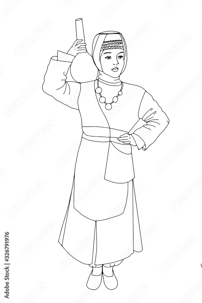 turkish culture woman wearing traditional clothes illustration drawing ...