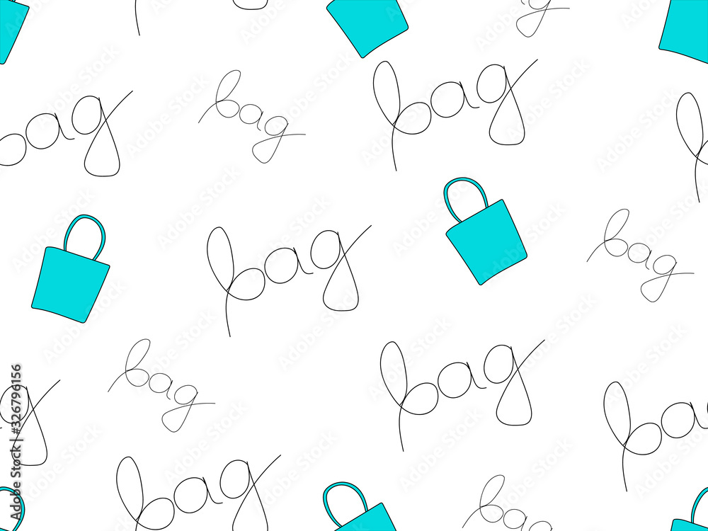 Pattern with blue bags on a white background. Pattern with the word bag ...