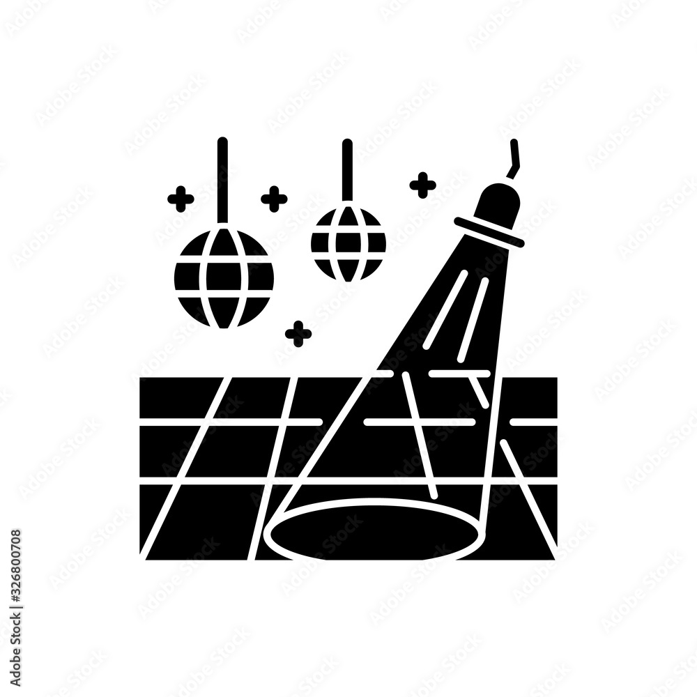 Dance floor black glyph icon. Night club recreation activity, nightclub ...