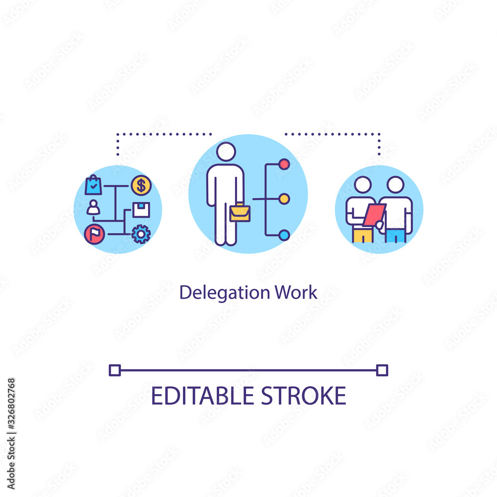 Delegation work concept icon. Responsibility and authority idea thin ...