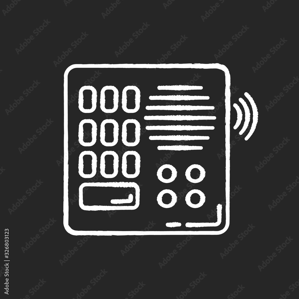 Intercom chalk white icon on black background. Talkback. Door phone ...