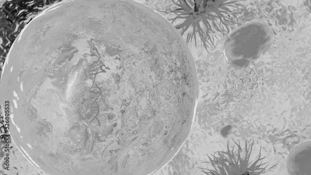 3D animation of peering inside a living cell. The camera passes through ...