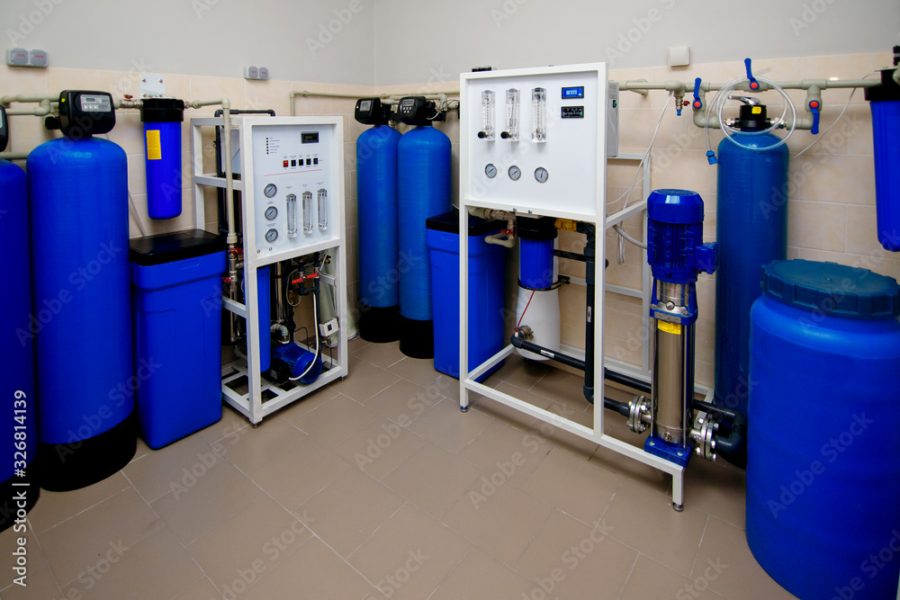 Pure water plant, laboratory with filters for water treatment Stock ...