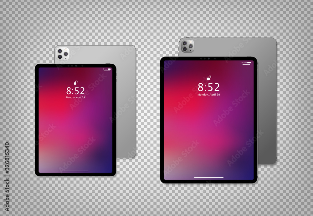 Realistic big and smile new tablet computer mockup design with abstract ...