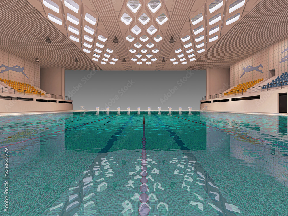 Indoor swimming pool, BIM project, 3d illustration, 3d rendering Stock ...