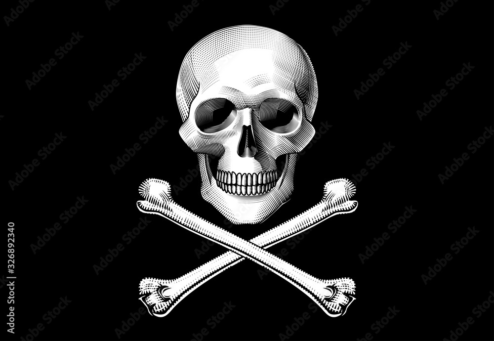 Human skull full face with crossed dagger with a decorative handle and ...