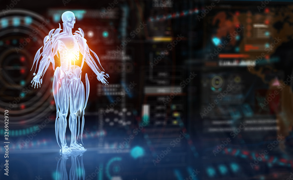 Digital x-ray human body holographic scan projection 3D rendering Stock ...