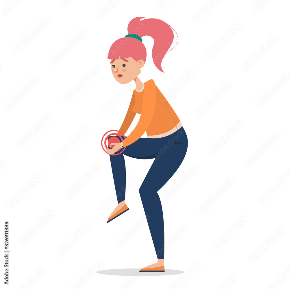 Woman feel knee pain vector isolated. Painful joint Stock Vector ...