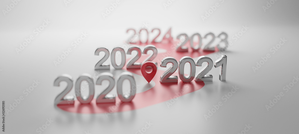 2020-2024 Metal letters on white background Concept for vision year ...