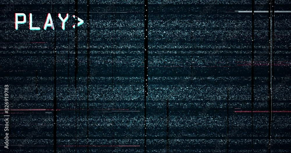 Play message with glitch effect on screen. Signal Play in video game ...