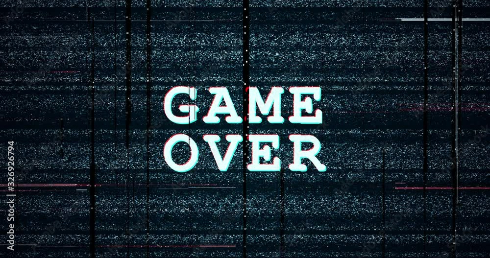 Game over with glitch effect. Colorful interference in VHS. Animation ...