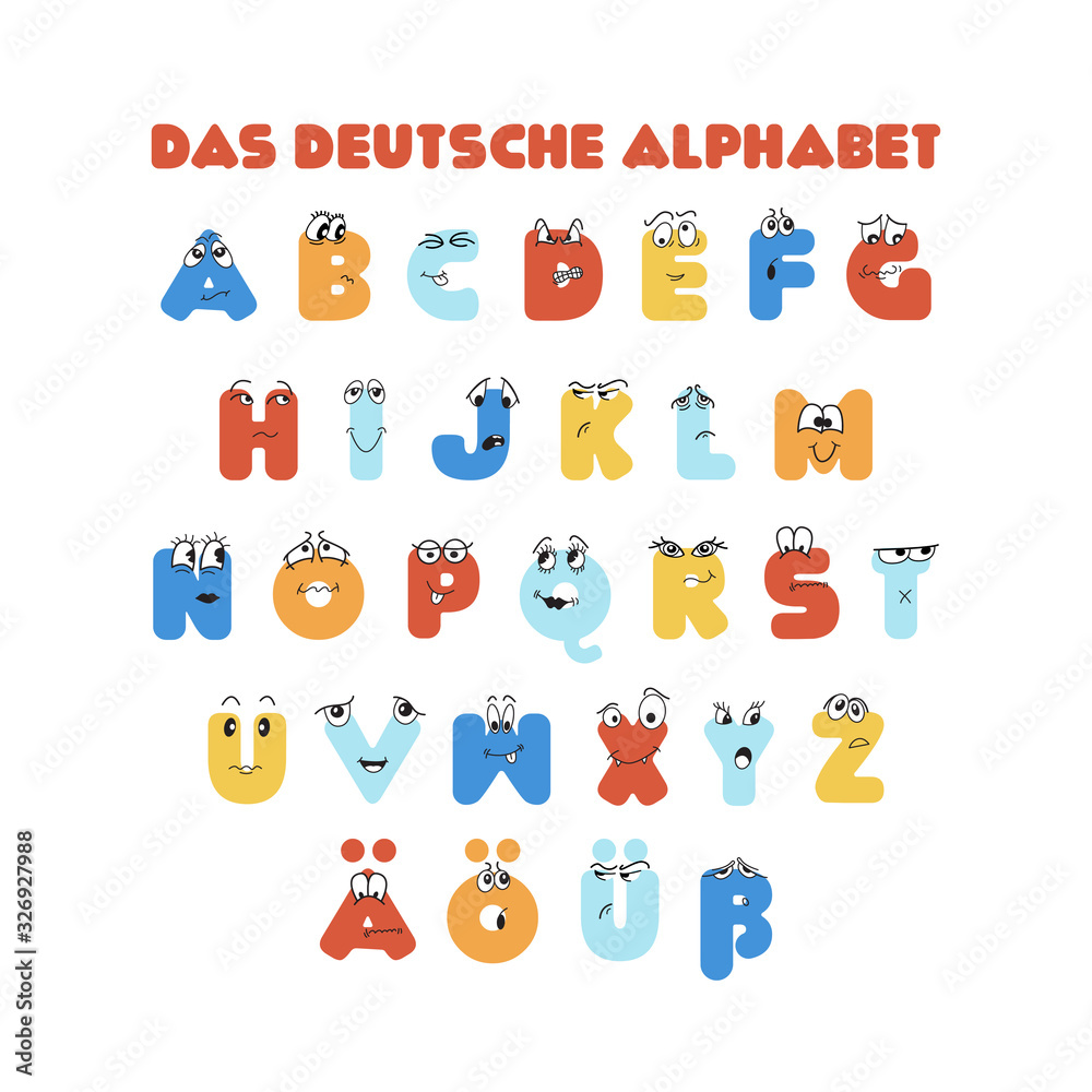German alphabet cute alphabet for kids with doodle hand drawn ...