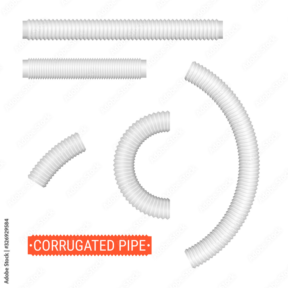 Corrugated pipes. Realistic vector illustration isolated on white Stock ...