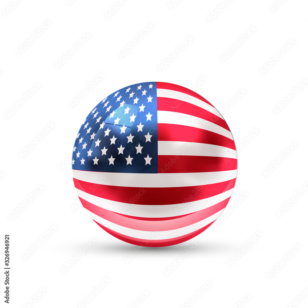 USA flag projected as a glossy sphere on a white background Stock ...