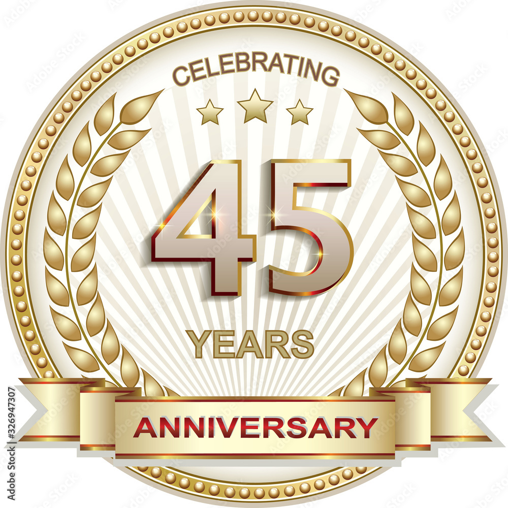45 years anniversary vector golden design background for celebration ...