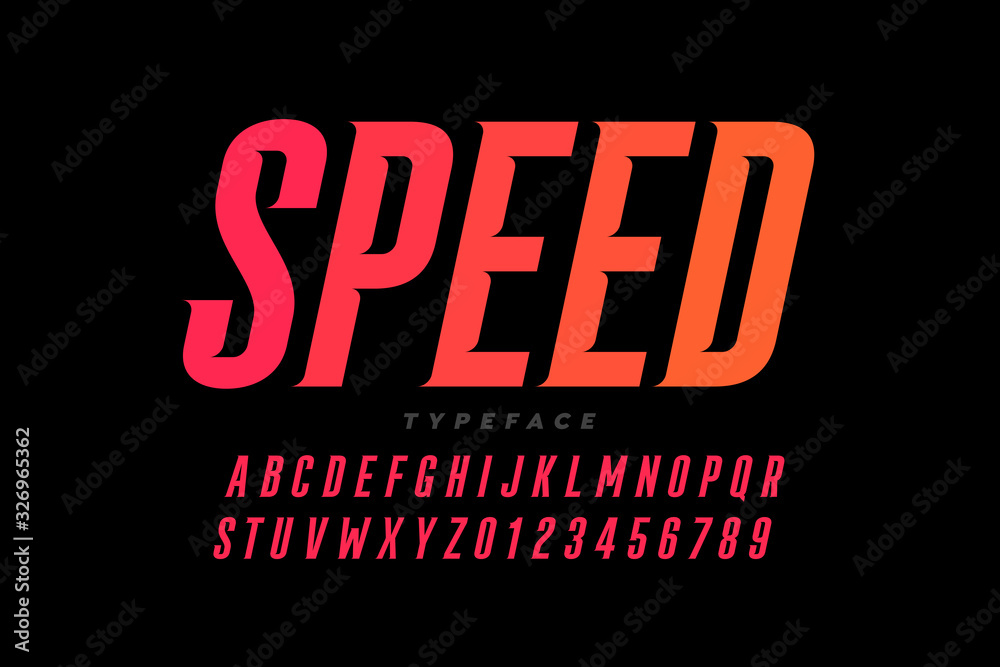 Speed style font, alphabet letters and numbers Stock Vector | Adobe Stock