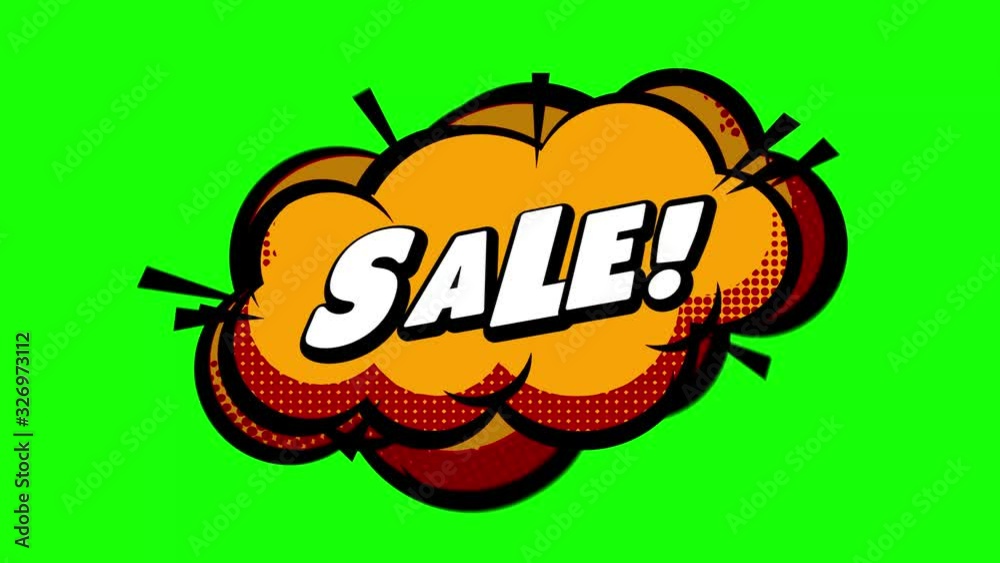 Shaking comic strip speech style word effect animation -Sale -on green ...
