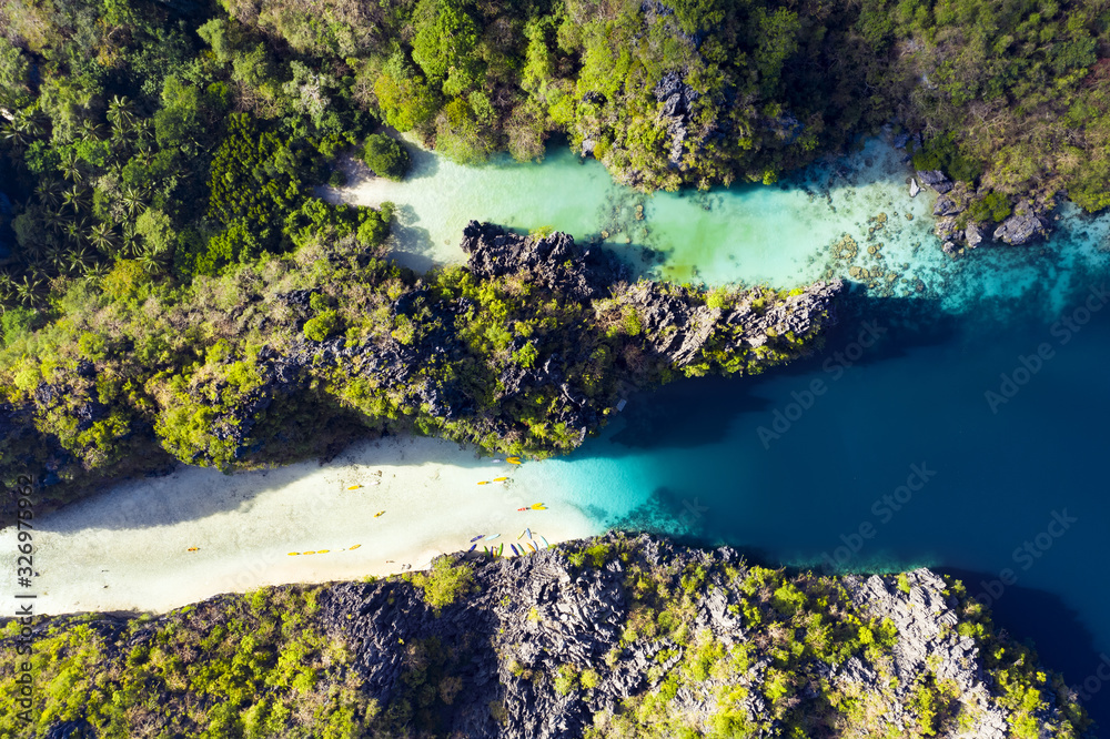 View from above, stunning aerial view of the Big Lagoon and the Small ...