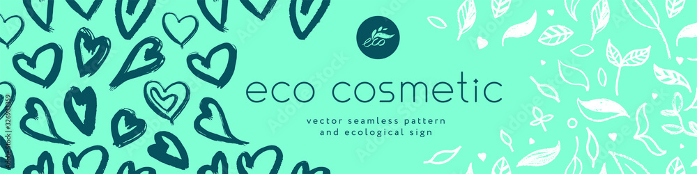 Green cosmetic pattern, eco cosmetics concept for bio cosmetics banner ...