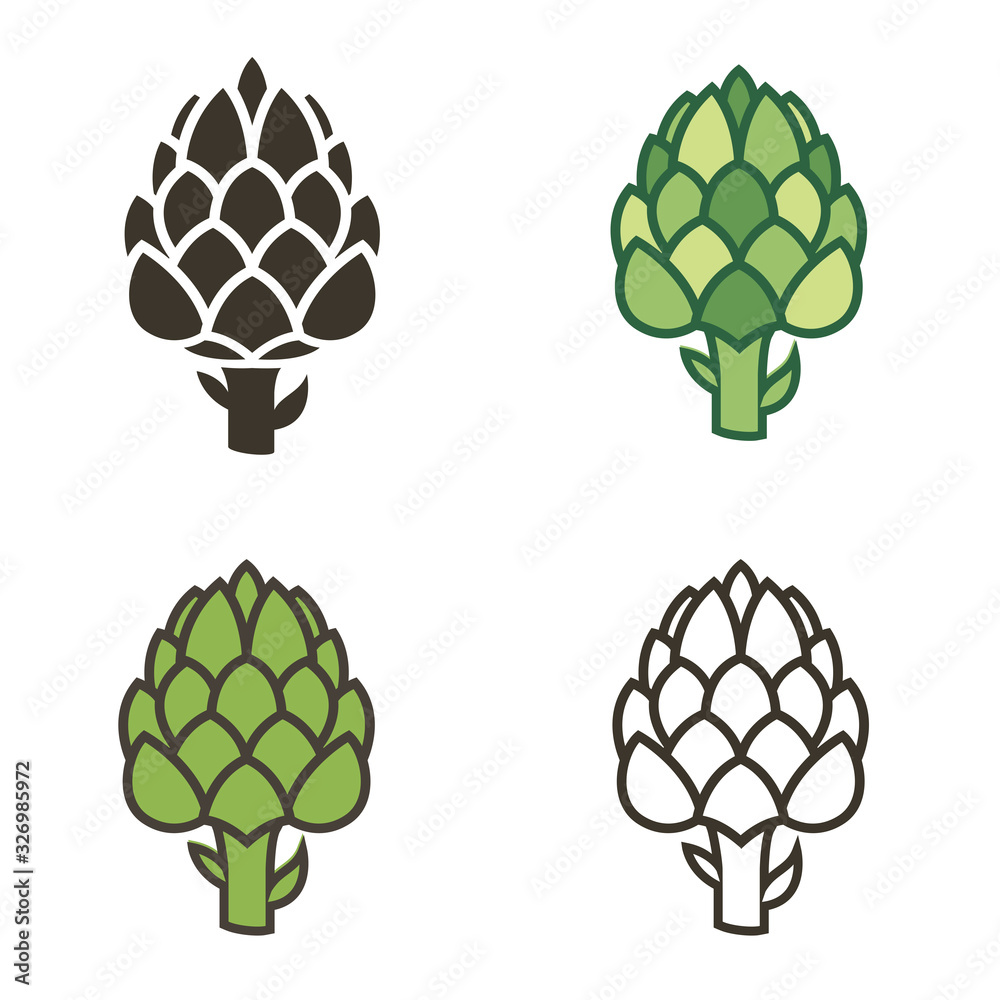 collection of various artichoke bud vegetable illustration isolated on ...
