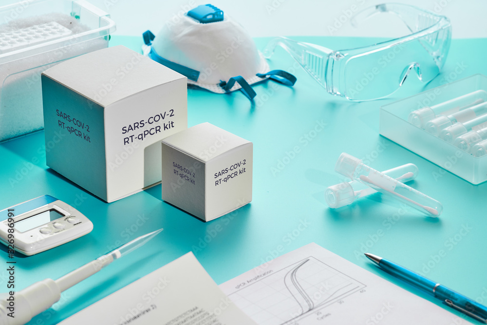 Fototapeta SARS-COV-2 pcr diagnostics kit. This is RT-qPCR kit for real ... Fototapeta SARS-COV-2 pcr diagnostics kit. This is RT-qPCR kit for real ...