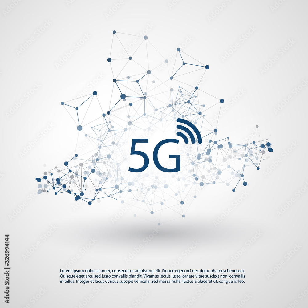5G Network Label with Wireframe Mesh - High Speed, Broadband Mobile ...