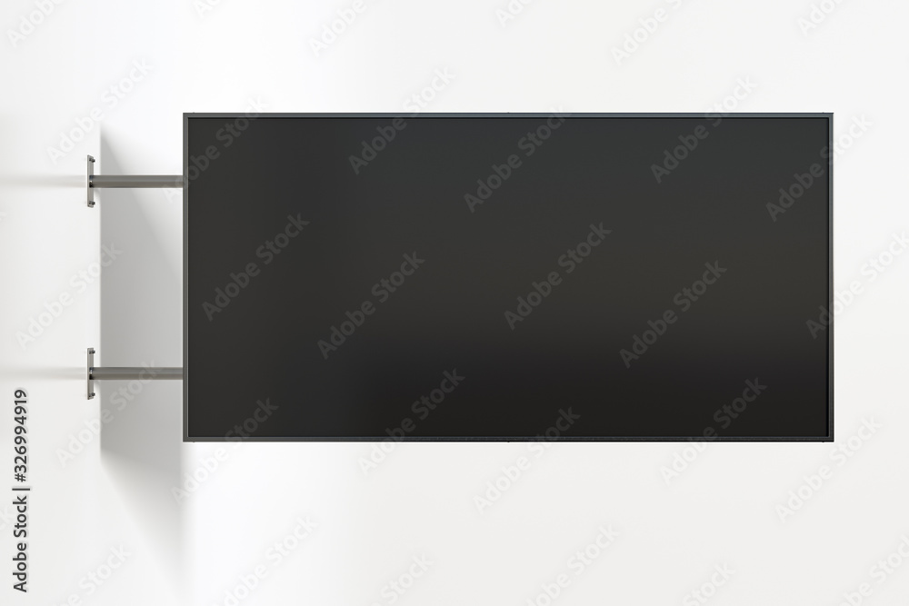 Horizontal singboard or signage isolated on the white wall with blank ...