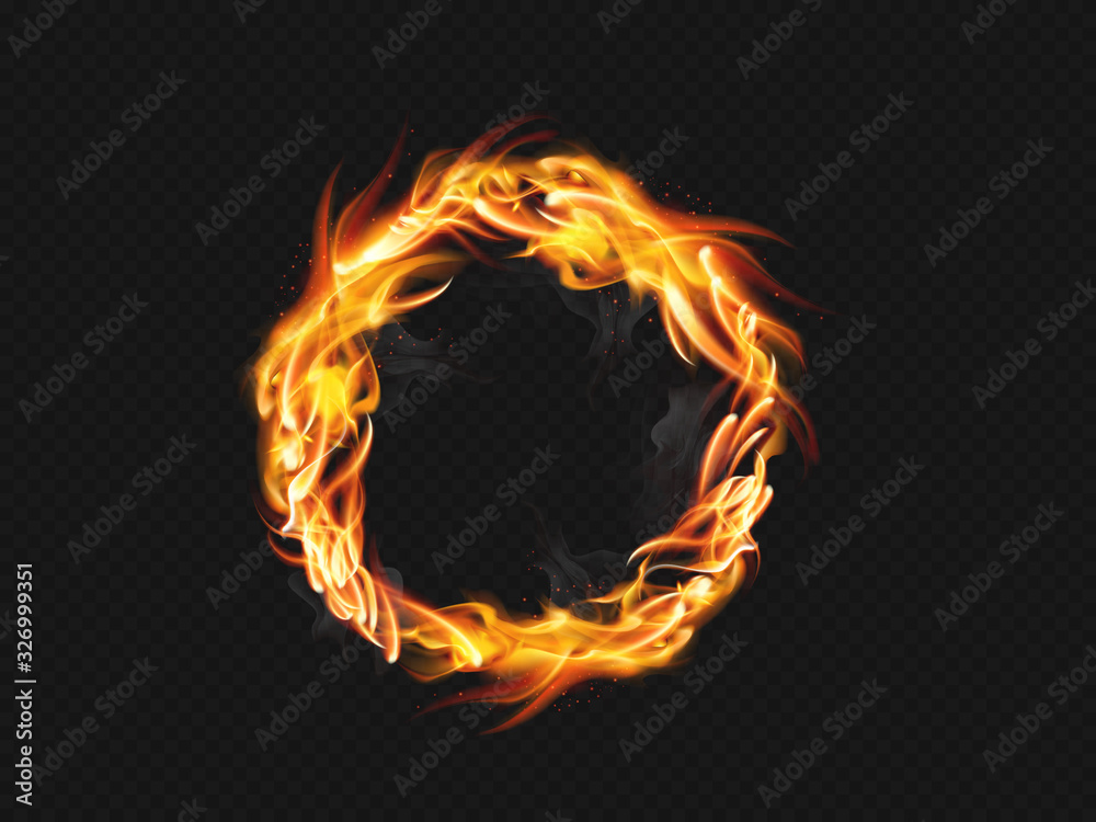 Ring of fire flame on transparent background. For used on dark ...