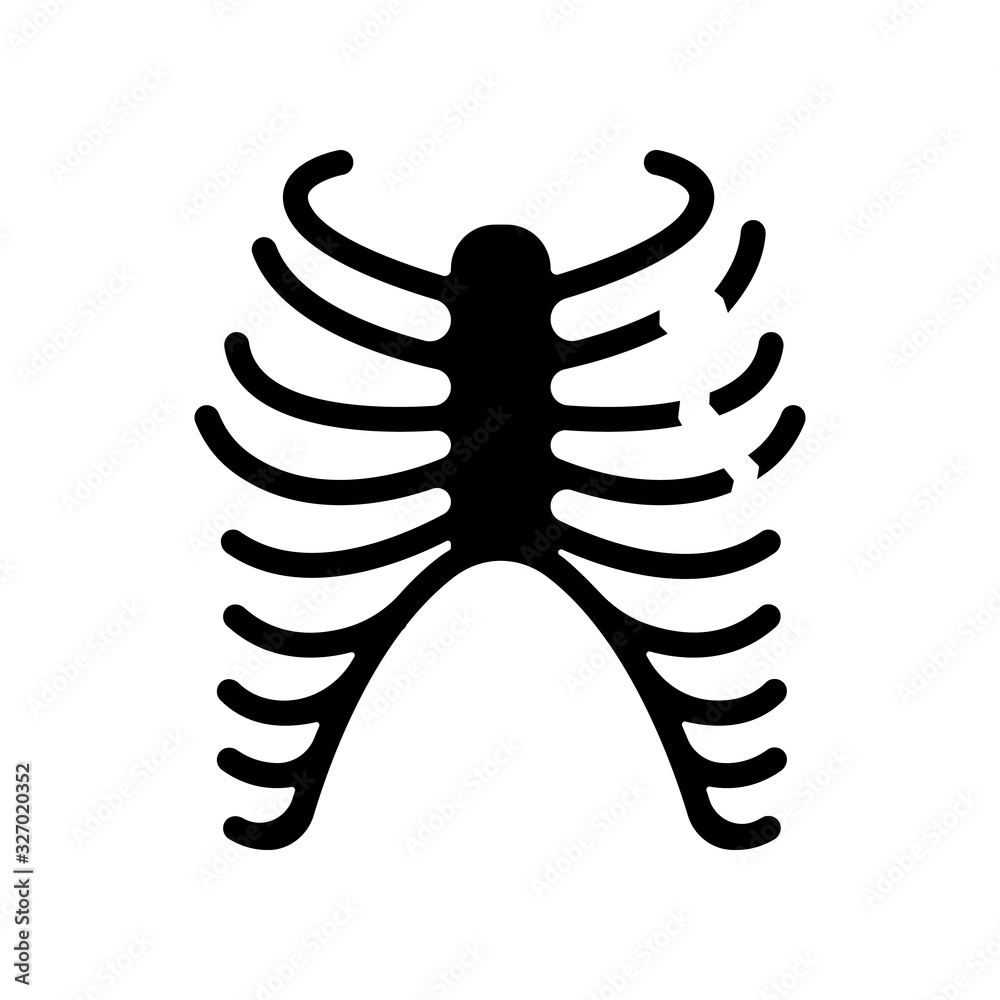 Rib fracture black glyph icon. Chest injury. Broken bones. Wounded rib ...
