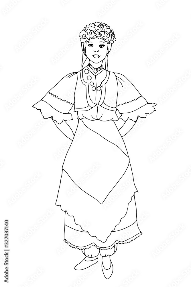 traditional woman standing and wearing turkish culture clothes ...