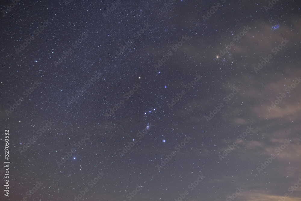 Orion constellation on a night sky, outdoor astrophotography scene ...