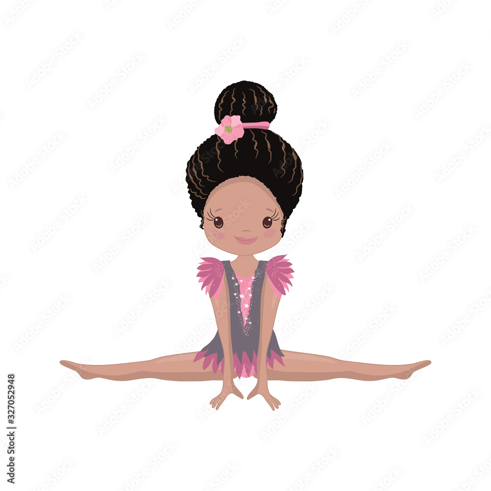 Clipart Cute African American Girl Gymnast Gym. Vector Illustration ...