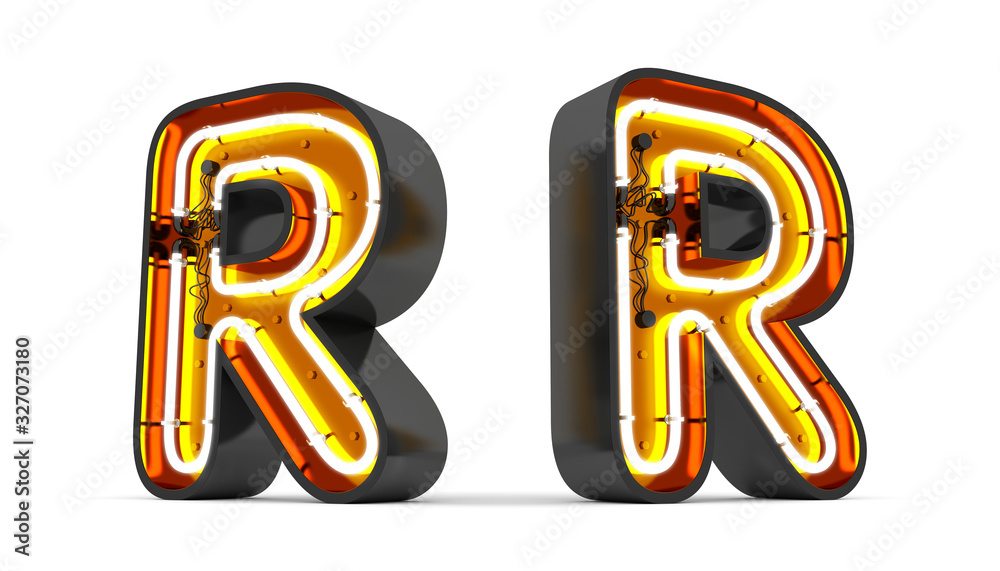 Alphabet neon light 3d rendering on white background with Clipping path ...