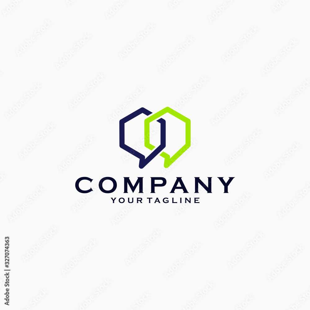 Co-working space logo template, bubble chat combined with hexagon logo ...
