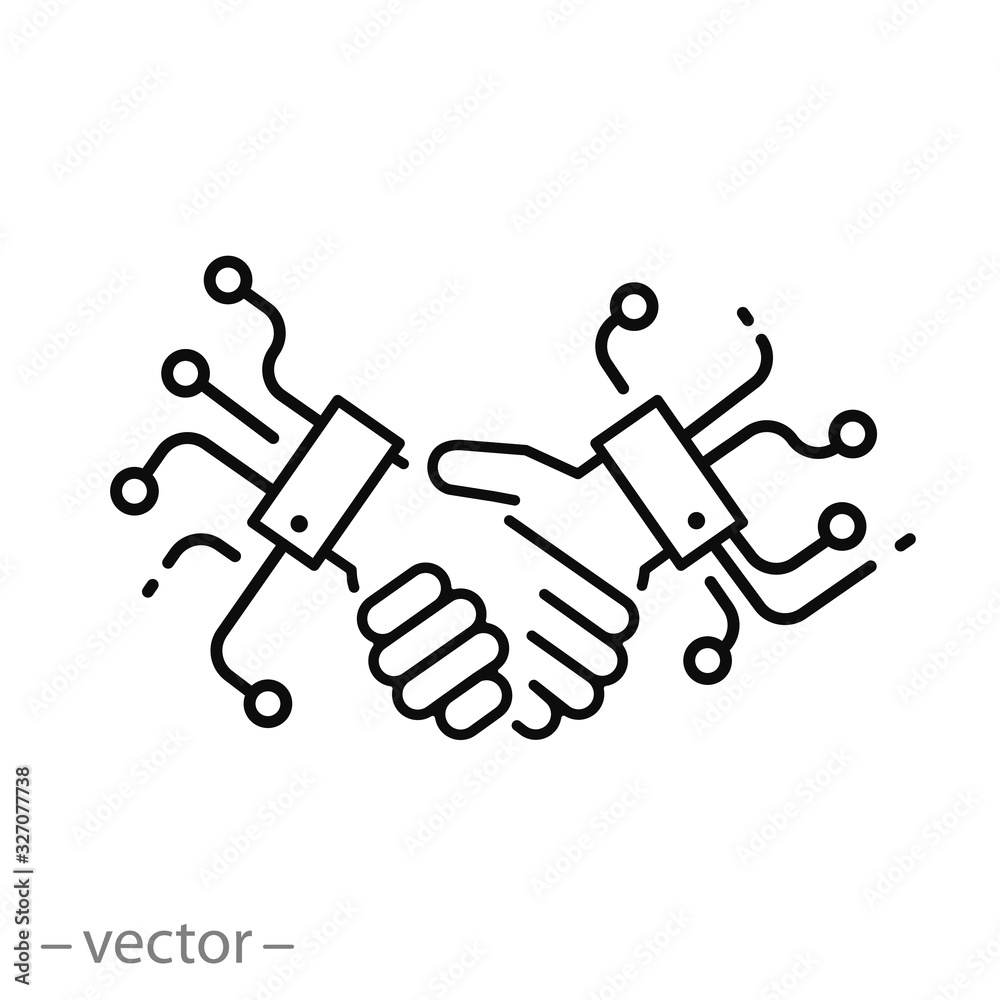 digital handshake icon, global partnership, trade revolution technology ...
