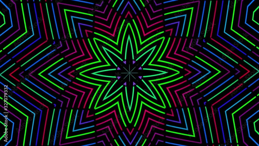 Multicolored kaleidoscope with abstract patterns changing colors and ...