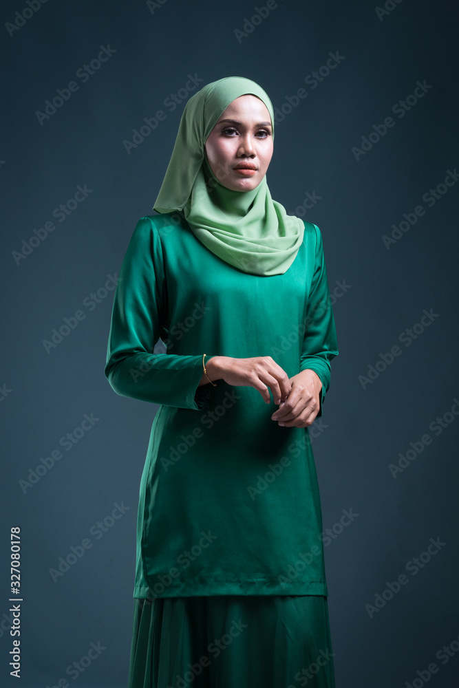 Half length portrait of a beautiful female Muslim model in modern ...
