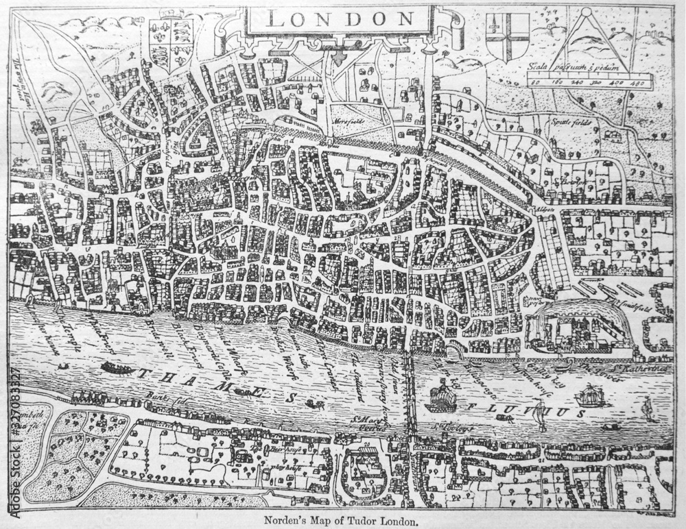 Map of Tudor London in the Stewart Period (1603 -1714) in the old book ...