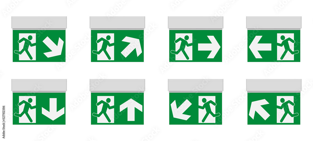 Emergency light for signage, realistic vector illustration. Green exit ...