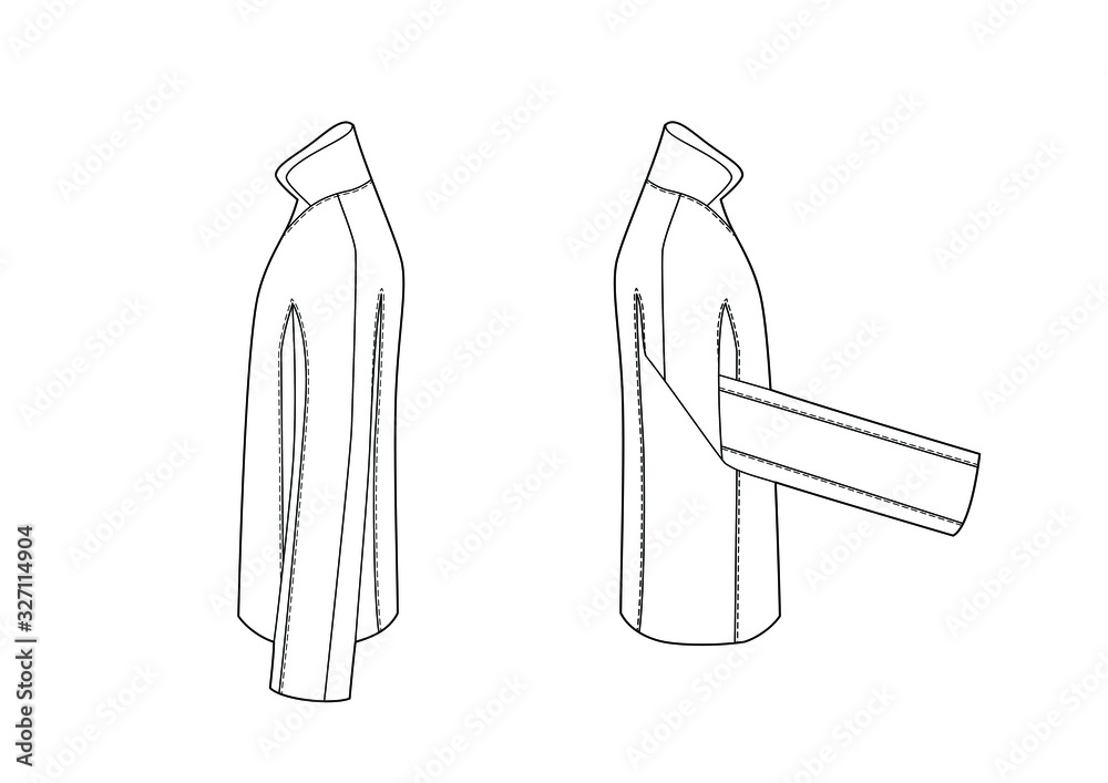 JACKET with Contrasting Sides, Flat Technical Drawing, side view ...