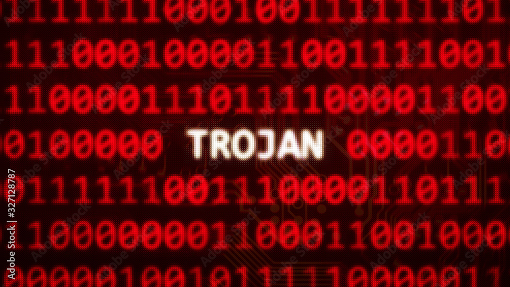 Trojan text on random binary code red screen - computer technology ...