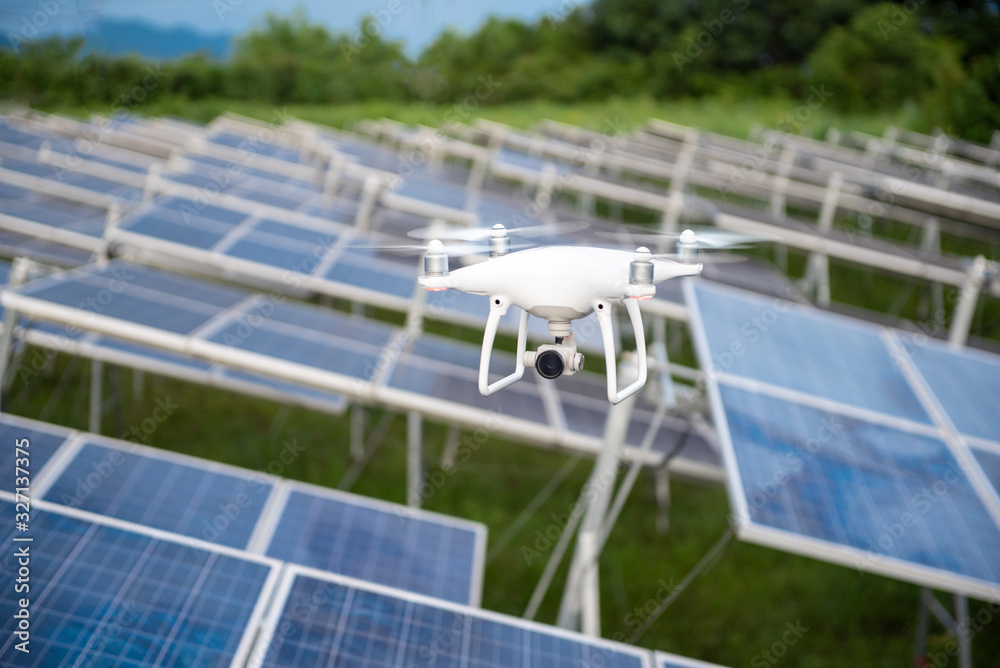 Drones and solar cells, The drone is a high angle camera shooting a ...