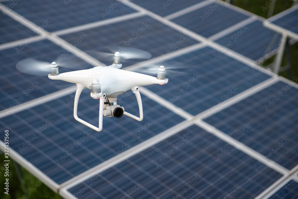 Drones and solar cells, The drone is a high angle camera shooting a ...